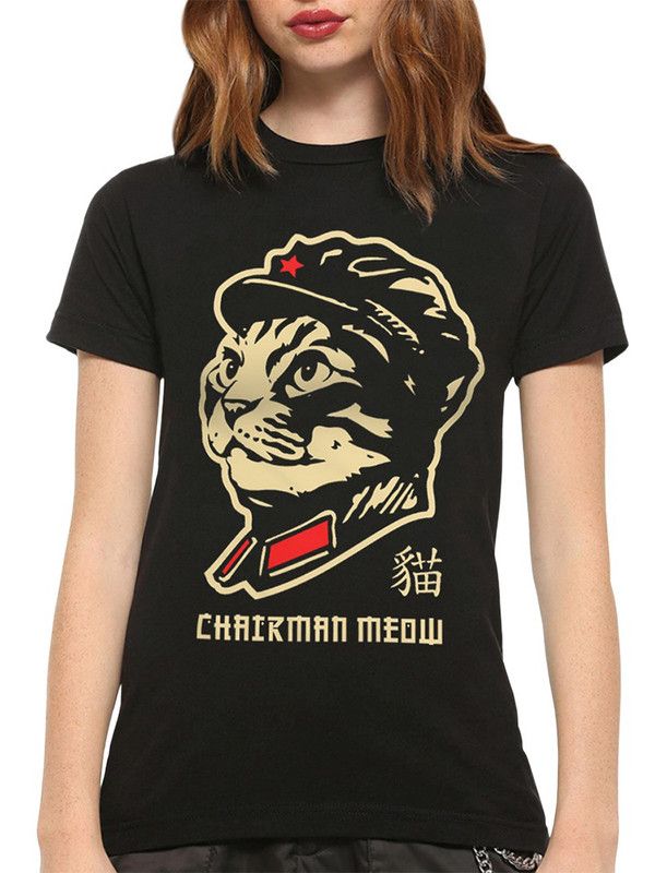 Футболка женская DreamShirts Studio Chairman Meow - Котик Мао Цзэдун 11 черная 3XL