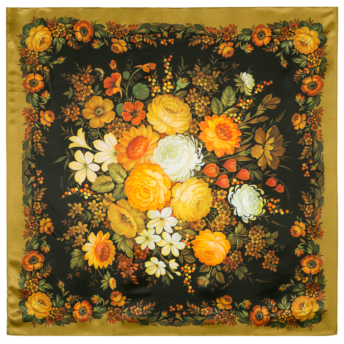 Платок женский Павловопосадский платок 10063 желтый, 89x89 см