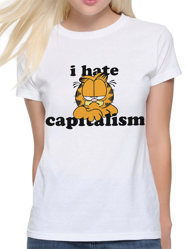 Футболка женская DreamShirts Studio Я ненавижу капитализм - Кот Гарфилд 1 белая 2XL
