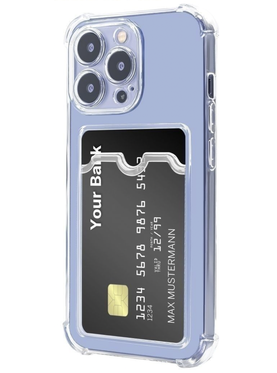 Чехол на iPhone 14 Pro с карманом для карт и защитой углов прозрачный