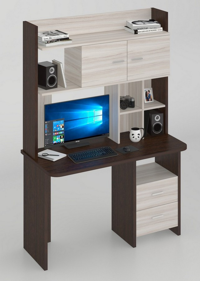 Стол компьютерный Мердэс СКЛ-Прям120Р+НКЛХ-120 ВК Wenge/Caramel с надстройкой