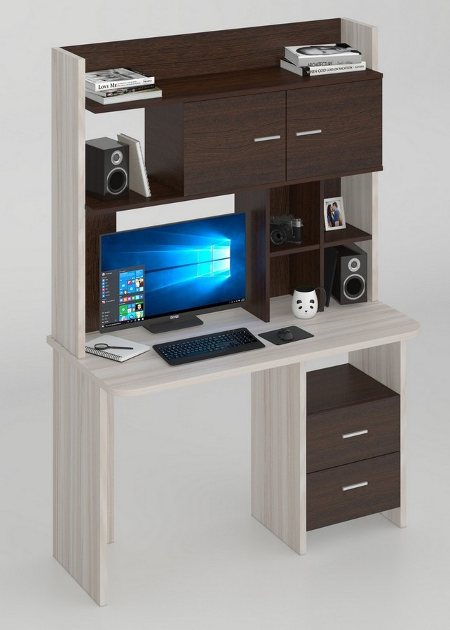 Стол компьютерный Мердэс СКЛ-Прям120Р+НКЛХ-120 КВ Caramel/Wenge с надстройкой