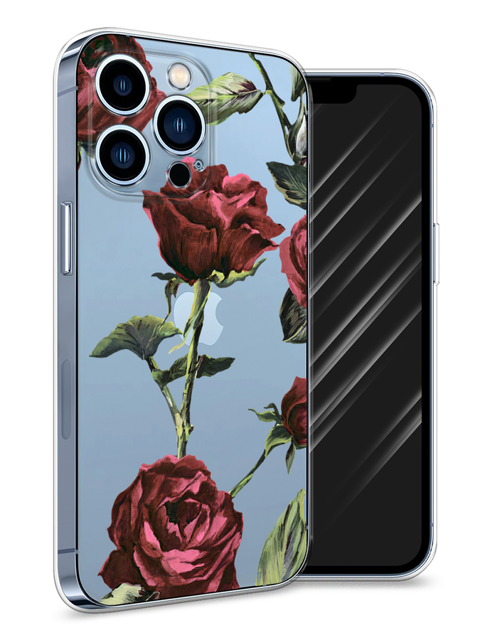 Чехол Awog на Apple iPhone 13 Pro / Айфон 13 Pro "Бордовые розы фон"
