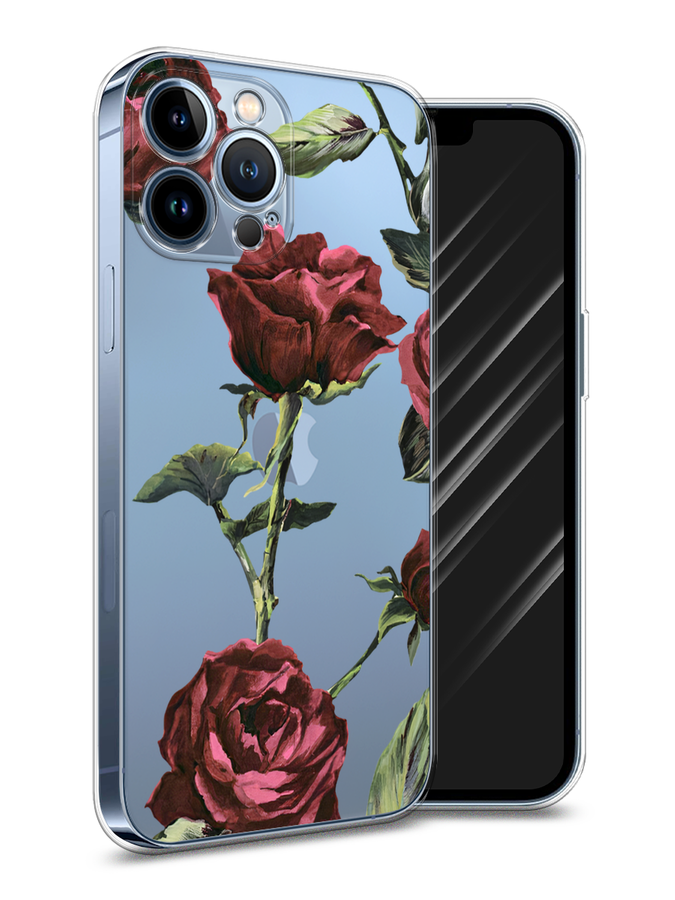 Чехол Awog на Apple iPhone 13 Pro Max / Айфон 13 Pro Max "Бордовые розы фон"