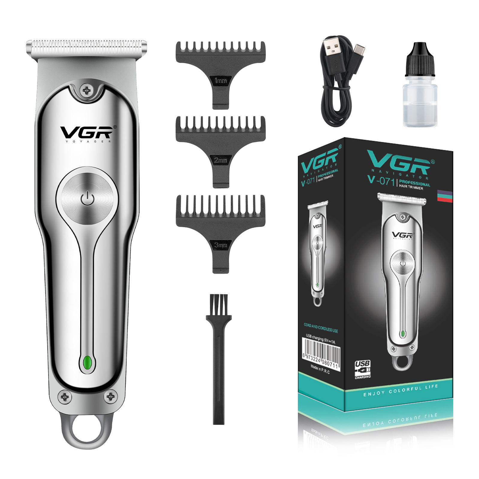 Беспроводной триммер для стрижки волос, бороды и усов VGR V-071, серебристый
