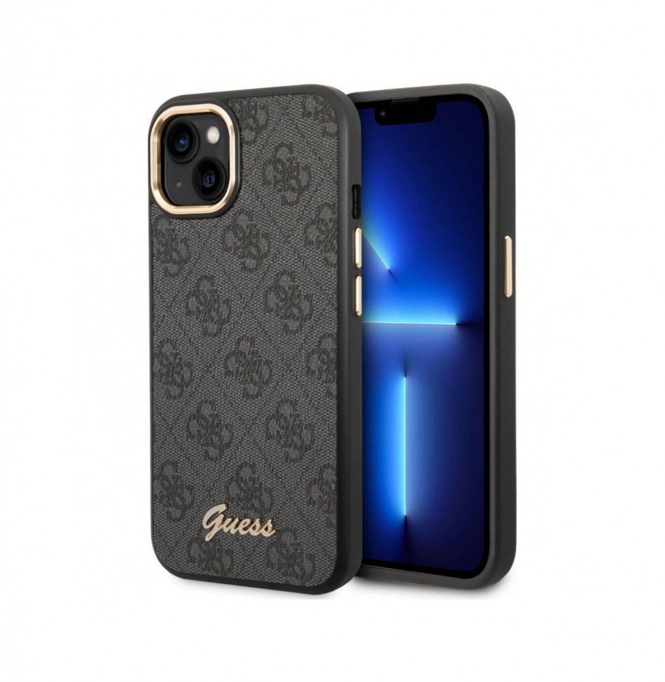 Чехол CG Mobile Guess PU 4G Script metal logo Hard для iPhone 14 Plus, Черный