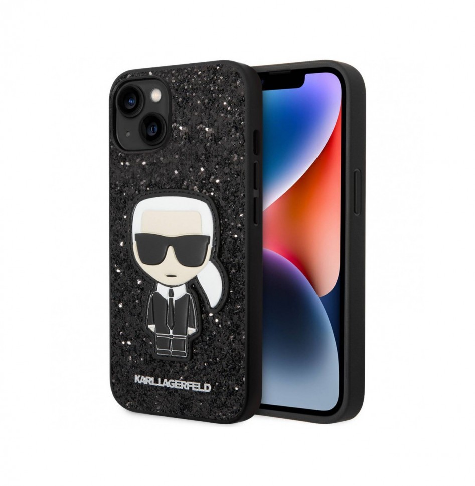 Чехол Karl Lagerfeld Glitter flakes Ikonik patch w Metal logo iPhone 14 Plus, Черный