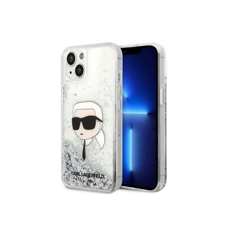 Чехол Karl Lagerfeld Liquid glitter NFT Karl head Hard для iPhone 14 Plus, Серебристый