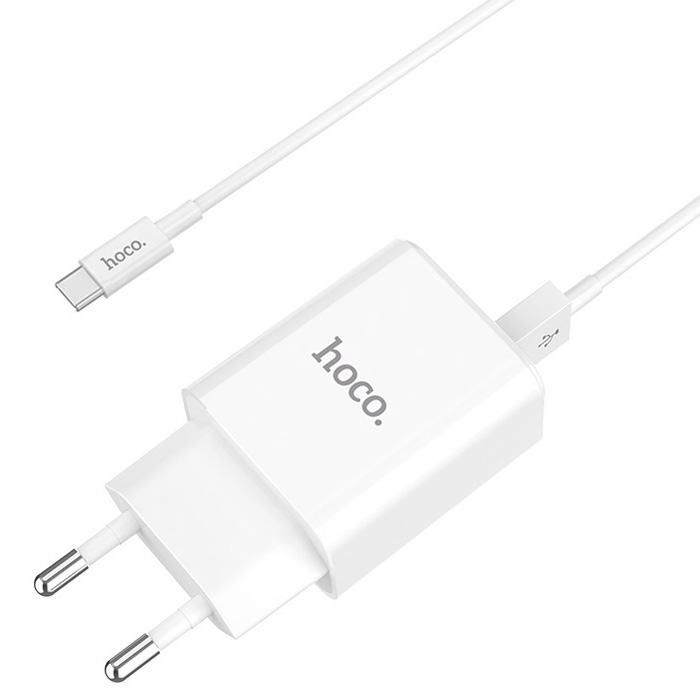 Сетевое зарядное устройство 2xUSB с кабелем USB Type-C Hoco C62A Victoria - Белое