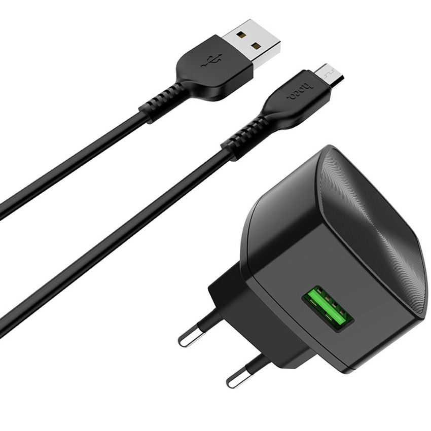 Сетевое зарядное устройство QC 3.0 с кабелем micro USB Hoco C70A Cutting-Edge - Черное