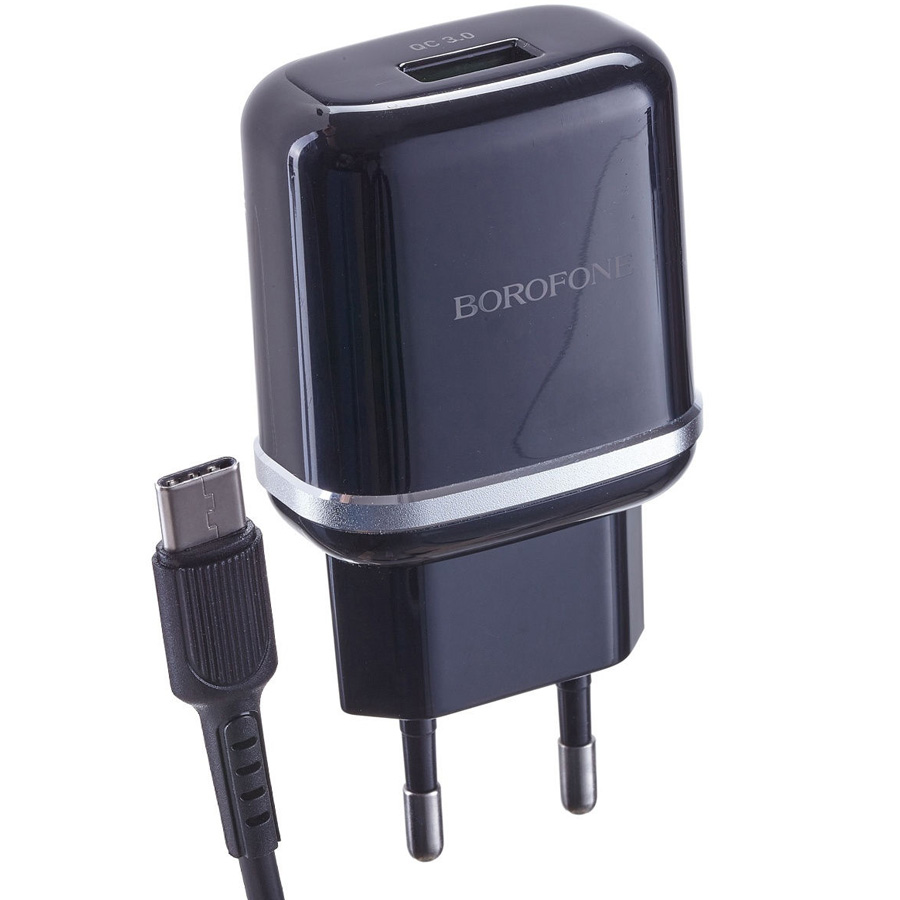 Сетевое зарядное устройство QC 3.0 с кабелем USB Type-C Borofone BA36A High Speed - Черное