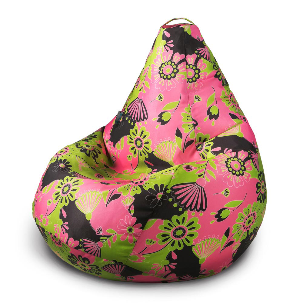 Кресло мешок груша XXL Миди, мебельный хлопок, Цветы розовые