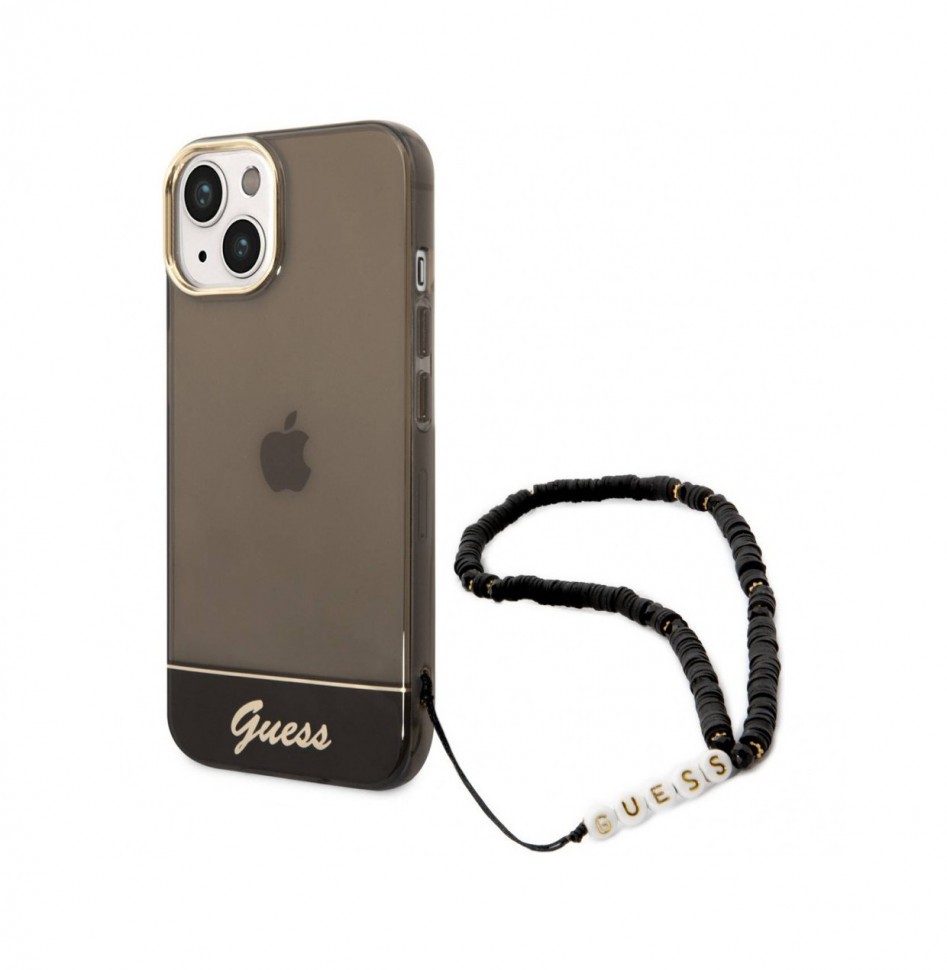 Чехол Guess PC/TPU Translucent Electoplated camera + Hand Strap iPhone 14 Plus, Черный