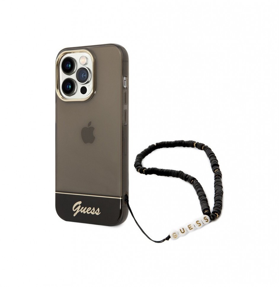 Чехол Guess PC/TPU Translucent Electoplated camera + Hand Strap iPhone 14 Pro, Черный