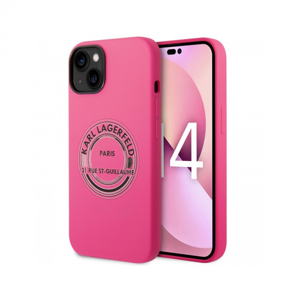 ЧехолKarl Lagerfeld Liquid silicone Round RSG logo Hard для iPhone 14 Plus, Розовый