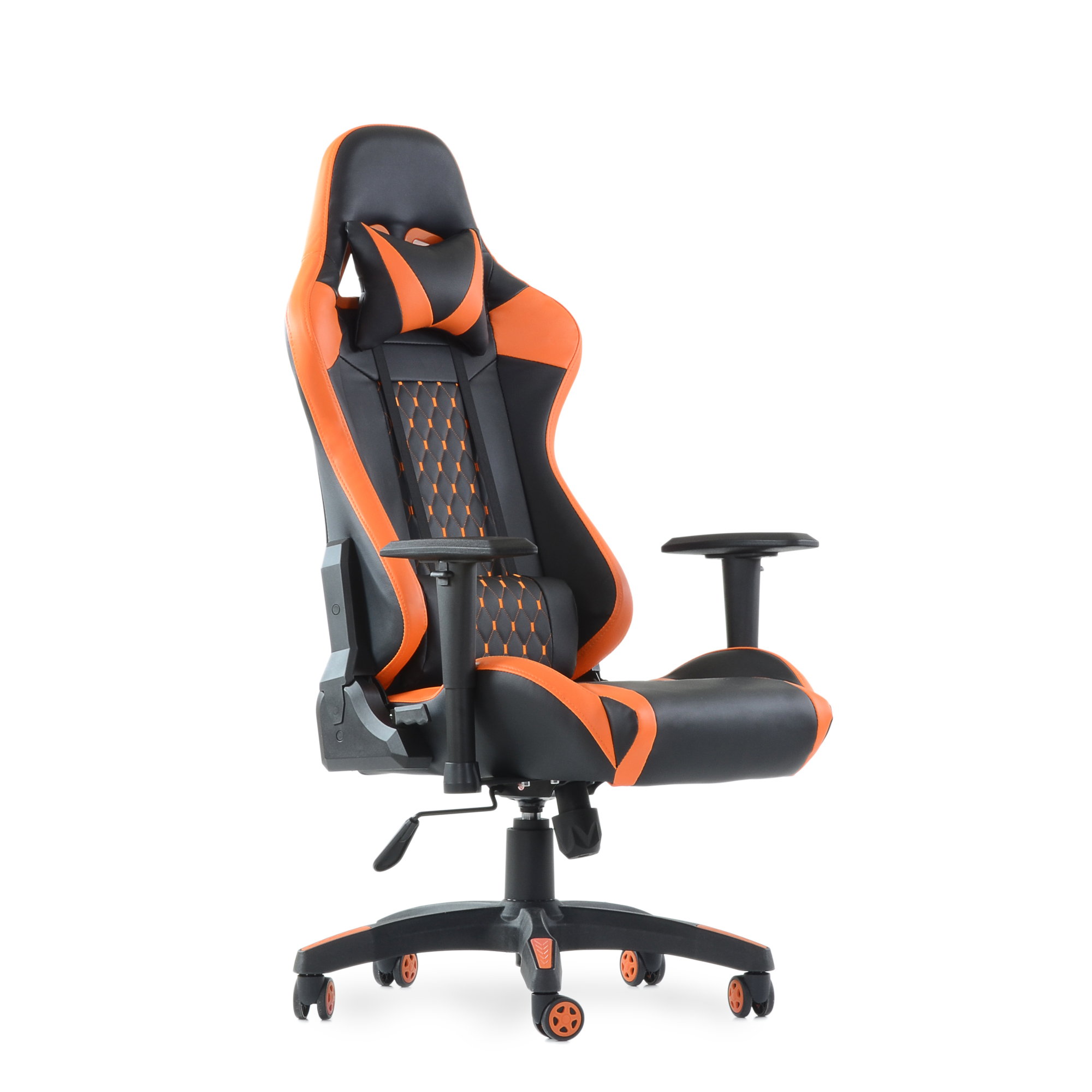 Кресло Barneo K-53 черная экокожа оранжевые вставки, реклайнер, игровое