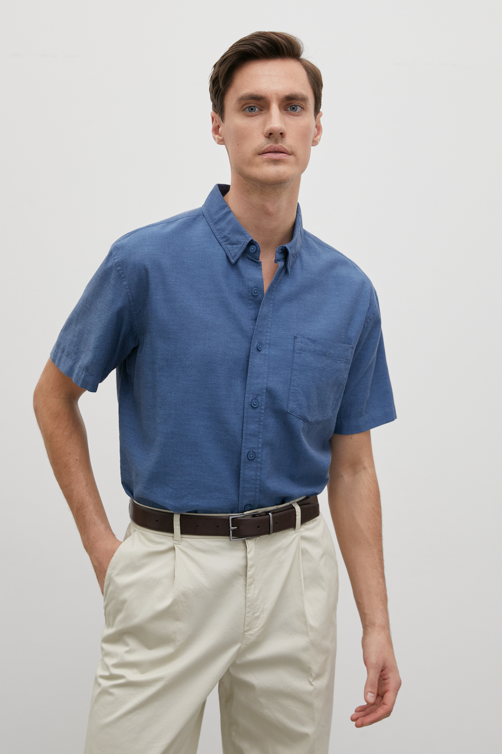 Рубашка мужская Finn Flare FSC21004 синяя 2XL