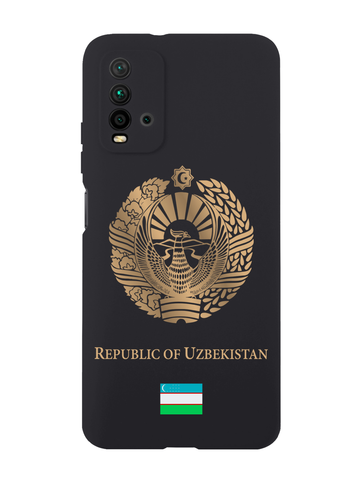 Чехол SignumCase для Xiaomi Redmi 9T Золотой Герб Узбекистана черный