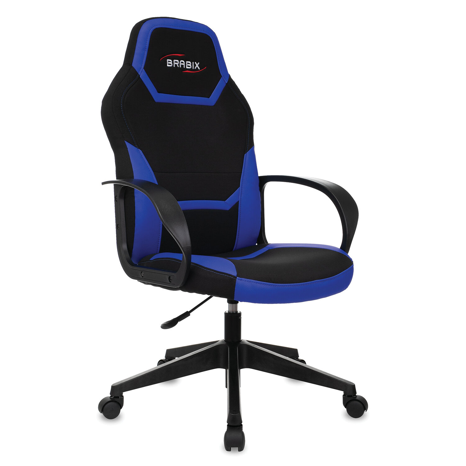 Кресло компьютерное BRABIX "Alpha GM-018", ткань/экокожа, черное/синее, 532638