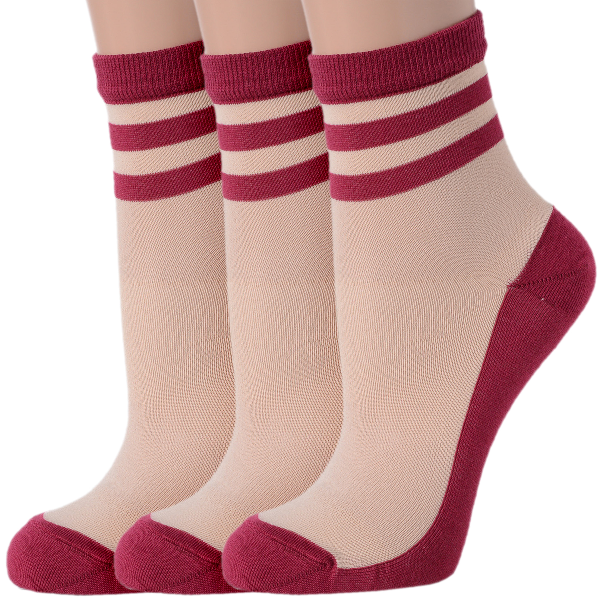 Комплект носков женских LorenzLine 3-Д130 бордовых; бежевых 23