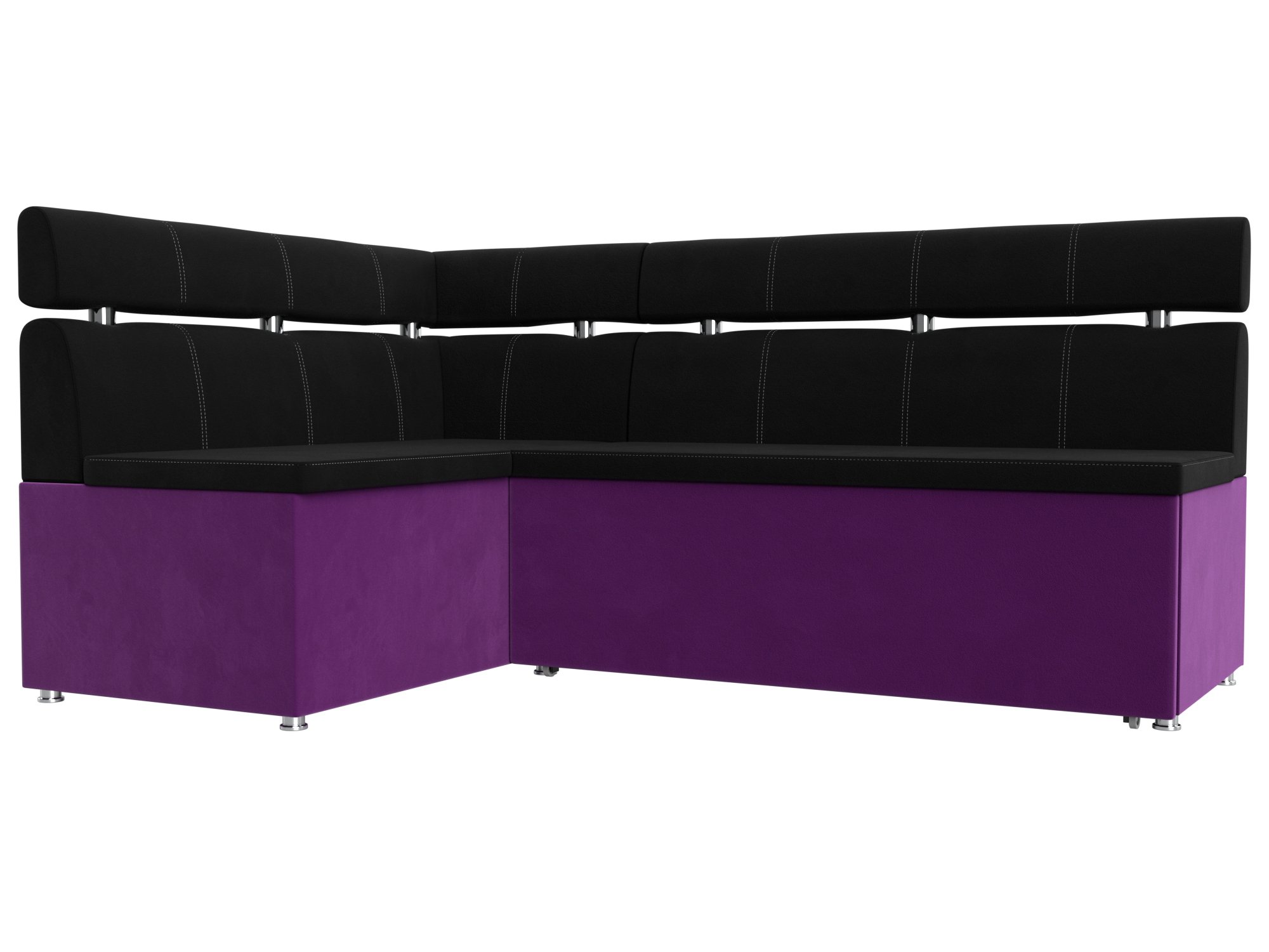 Диван кухонный Лига Диванов Классик левый угол 195x122x91, микровельвет, черный/фиолетовый