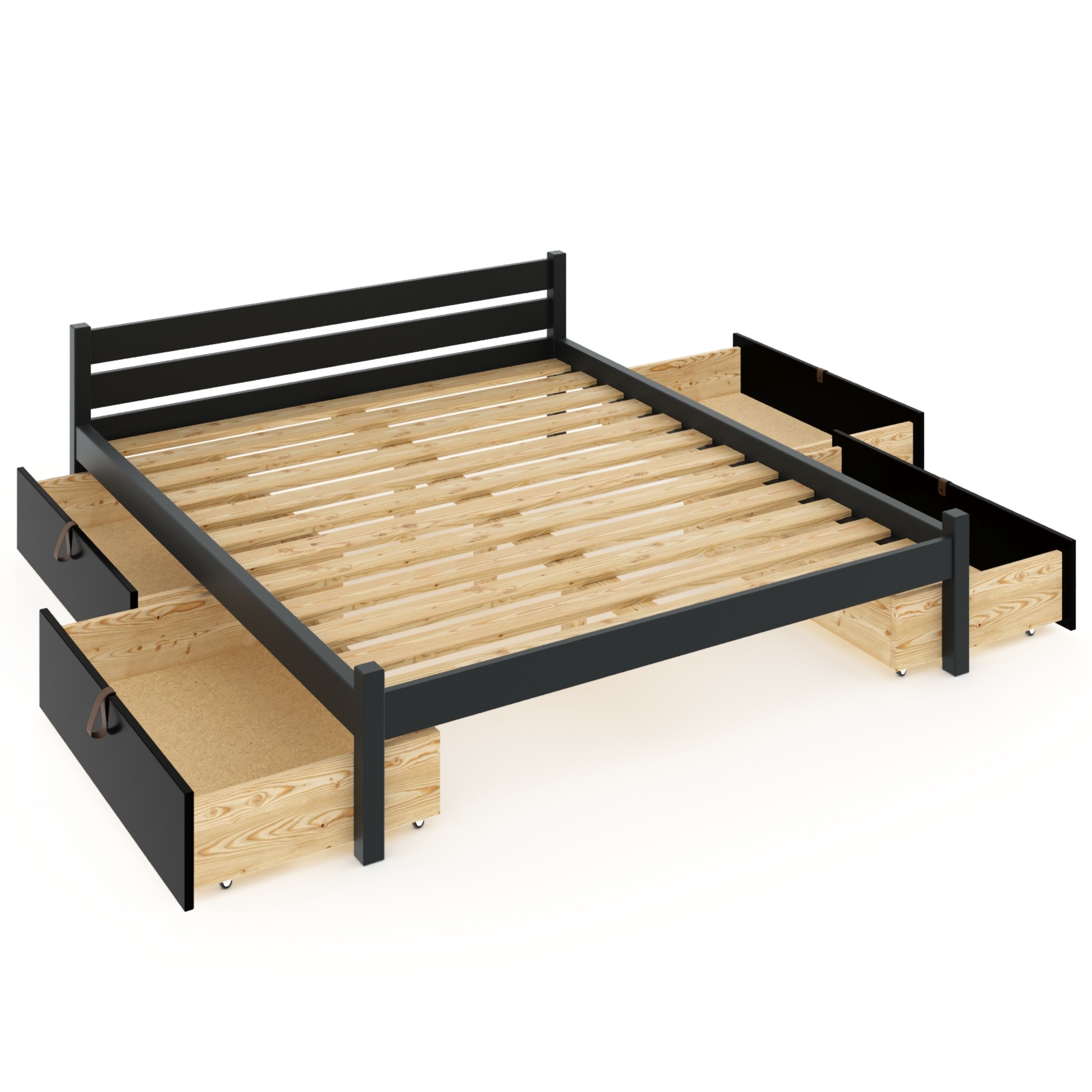 Кровать Solarius Классика с реечным основанием 200х140 с 4 выкатными ящиками, антрацит