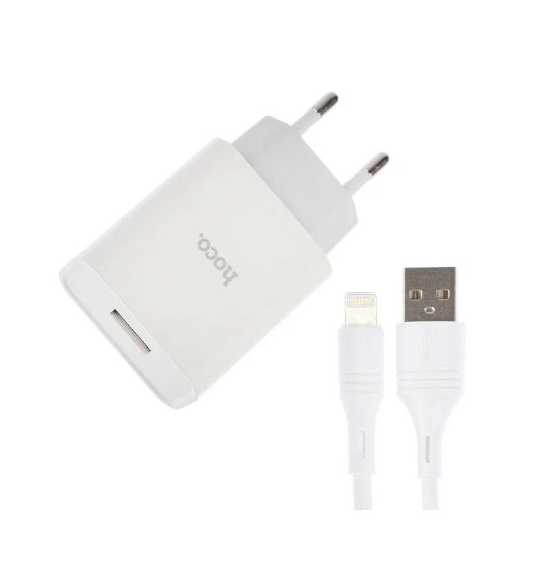Сетевое зарядное устройство Hoco C81A, USB - 2.1 А, кабель Lightning 1 м, белый
