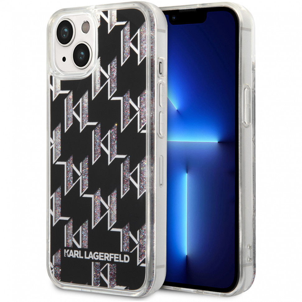 Чехол cg mobile karl lagerfeld liquid glitter monogram для iphone 14, черный
