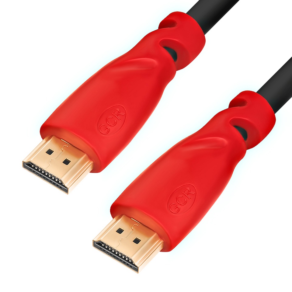 GCR Кабель 1.0м HDMI 1.4, красные коннекторы, 30/30 AWG, позолоченные контакты