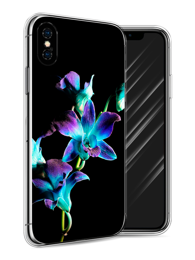 Чехол Awog на Apple iPhone X (10) / Айфон X (10) "Синий цветок на черном"