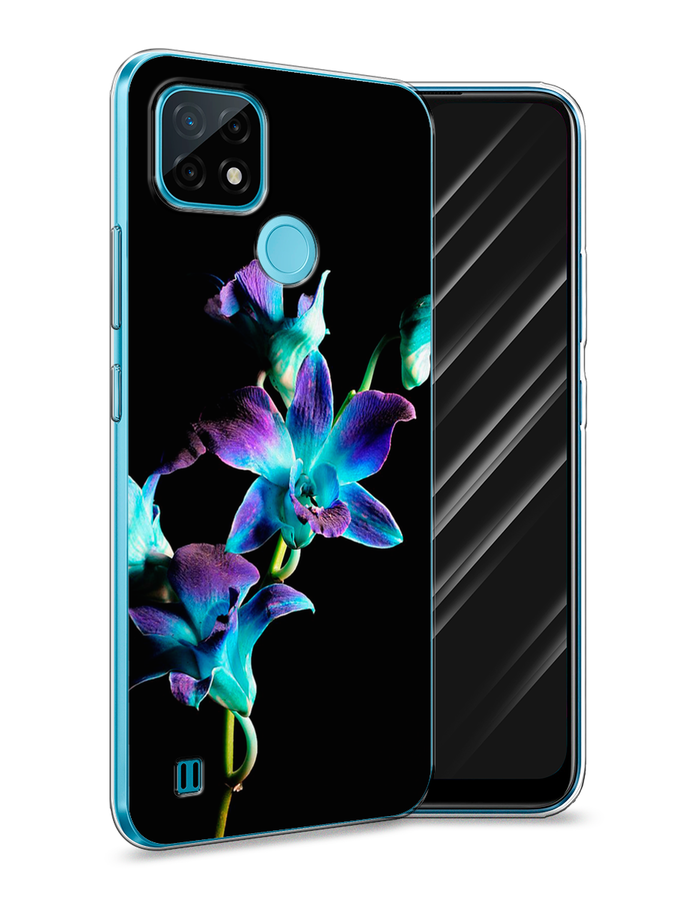 Чехол Awog на Realme C21 "Синий цветок на черном"