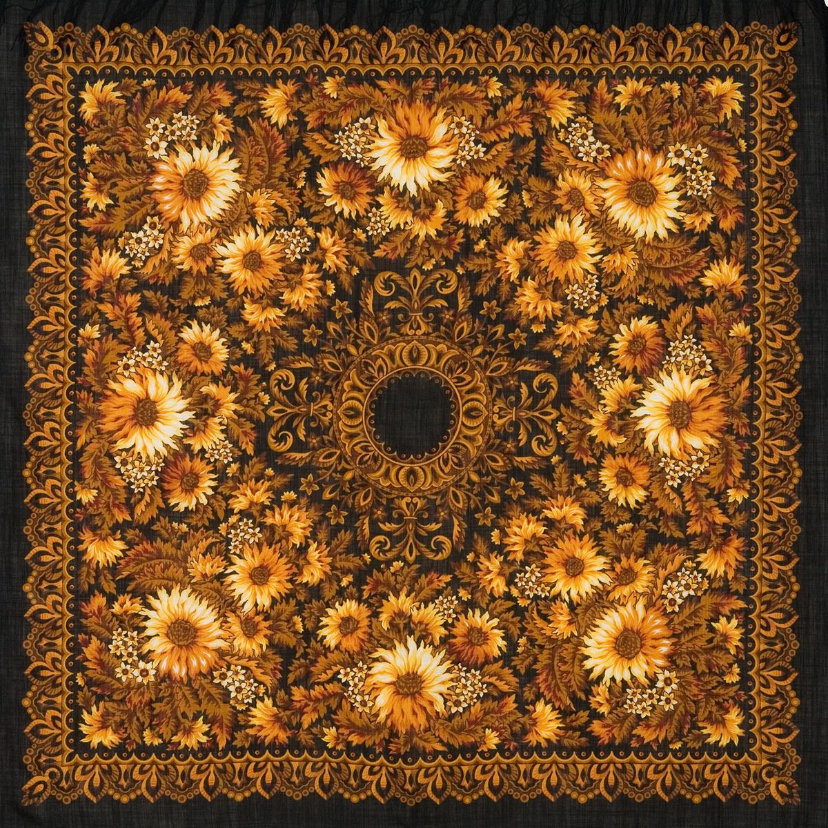 Платок женский Павловопосадский платок 29 желтый/черный, 125х125 см