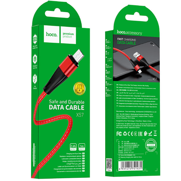Кабель USB Micro USB Hoco X57 1M 2.4A  черно-красный