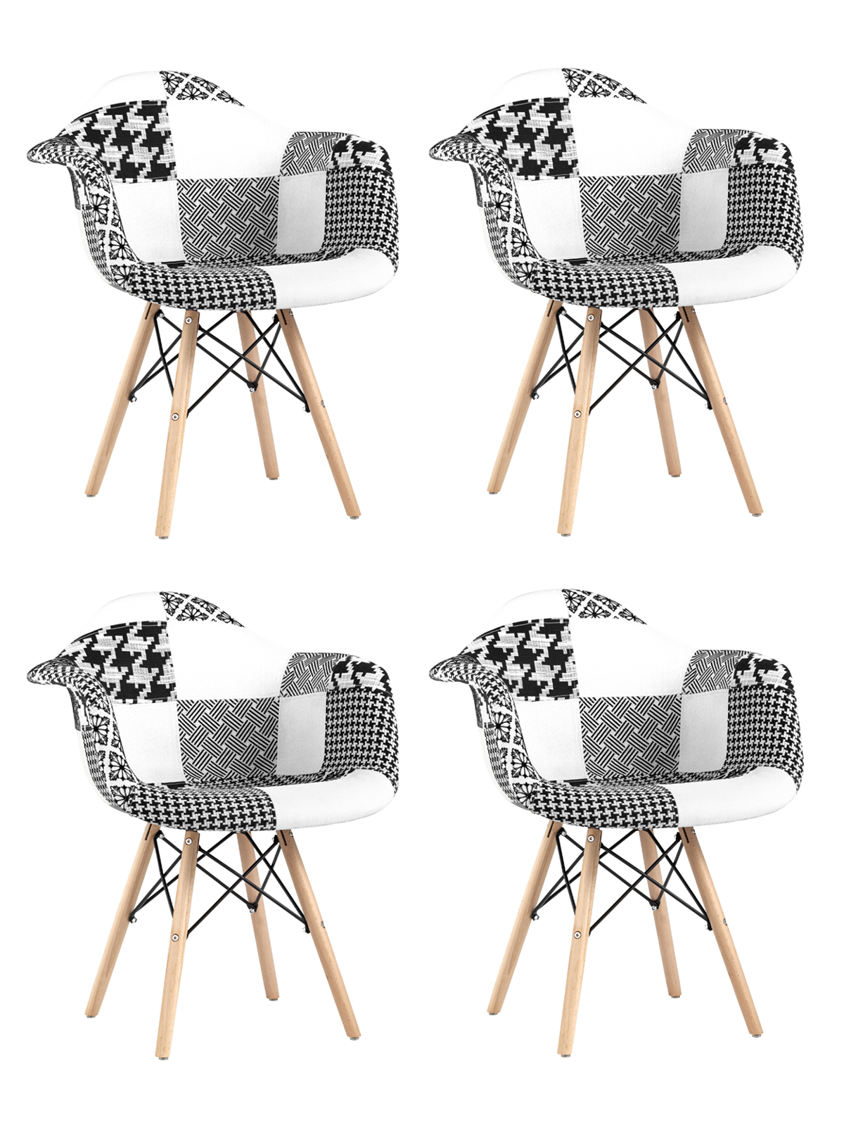 Кресло DSW пэчворк, черно-белое, комплект 4 шт
