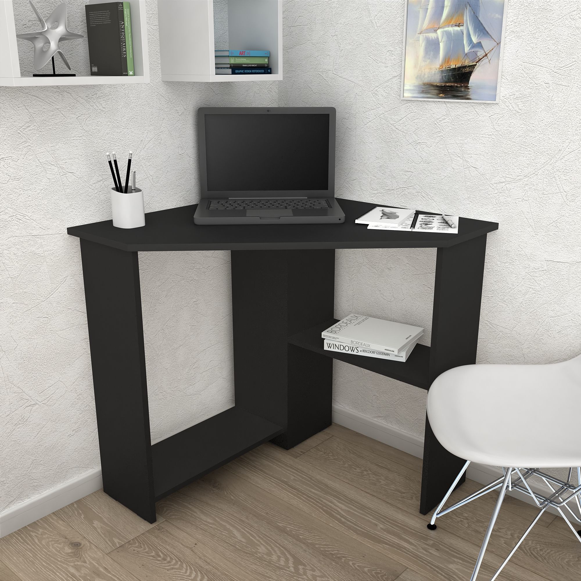 Стол письменный угловой компьютерный Дизайн Фабрика Corner 750 Черный, 75х75 см