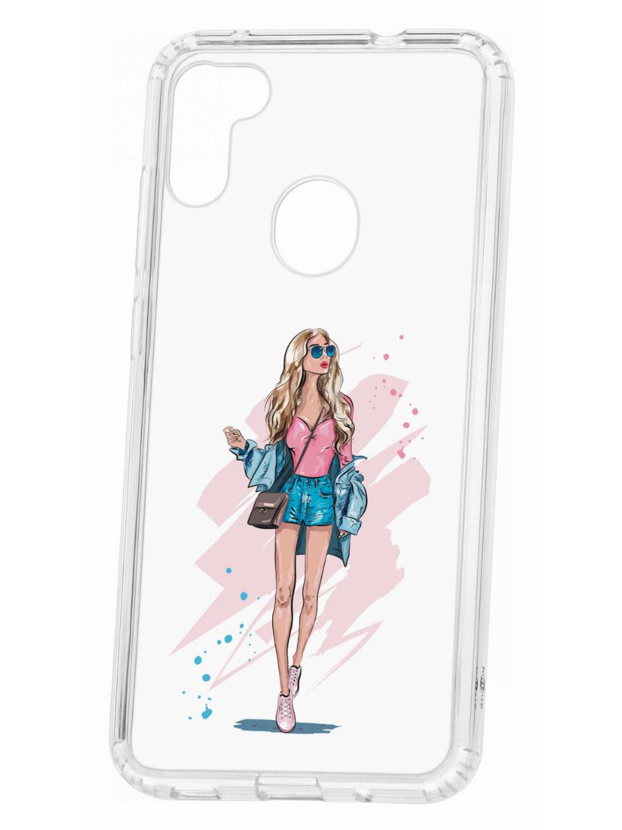 Чехол на Samsung M11, A11 Kruche Print Fashion Girl,противоударный бампер,с защитой камеры