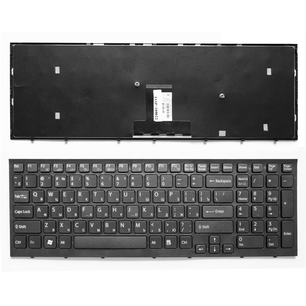 Клавиатура для ноутбука Sony Vaio VPC-EB Series. Плоский Enter. Черная, с черной рамкой.