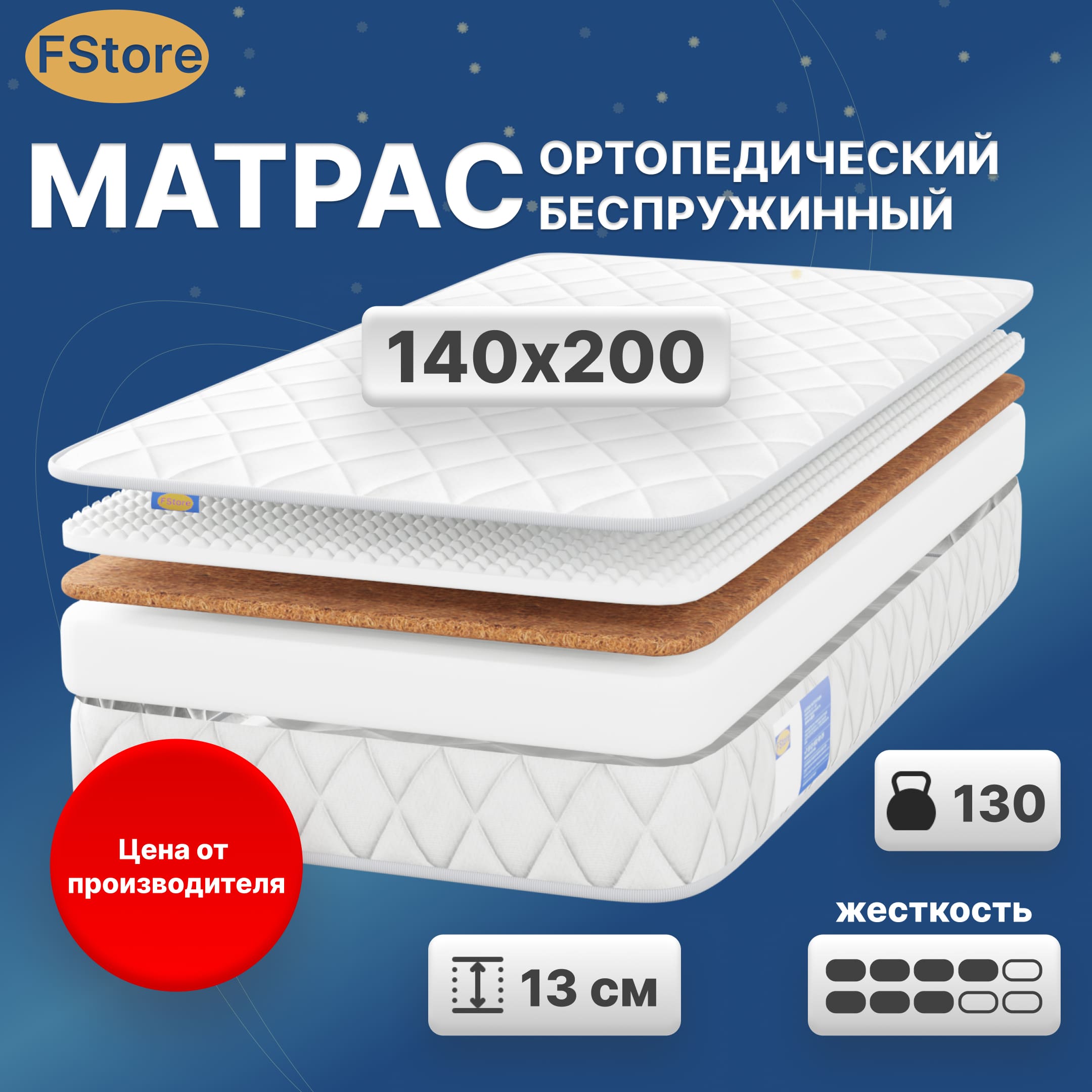 Ортопедический матрас FStore Roll Active Deluxe, Беспружинный, 140х200 см