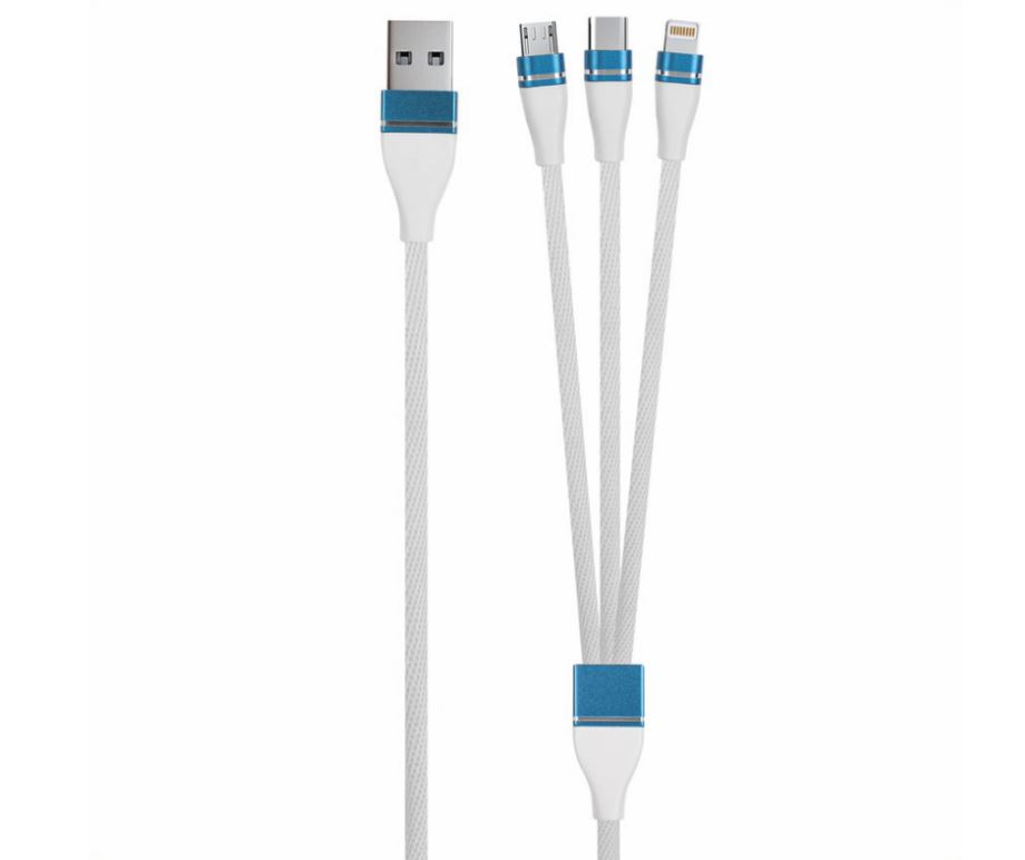 Кабель Red Line для iPod, iPhone, iPad 3 в 1 USB Type-C/microUSB/Lightning 2A, White