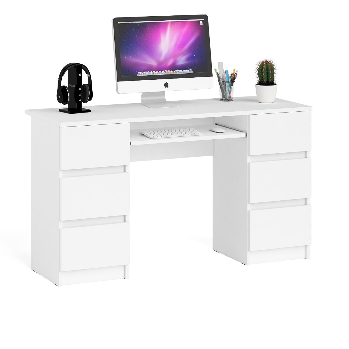 Компьютерный стол с двумя тумбами СВК Мори МС-2 белый, 135,4х50х76,6 см