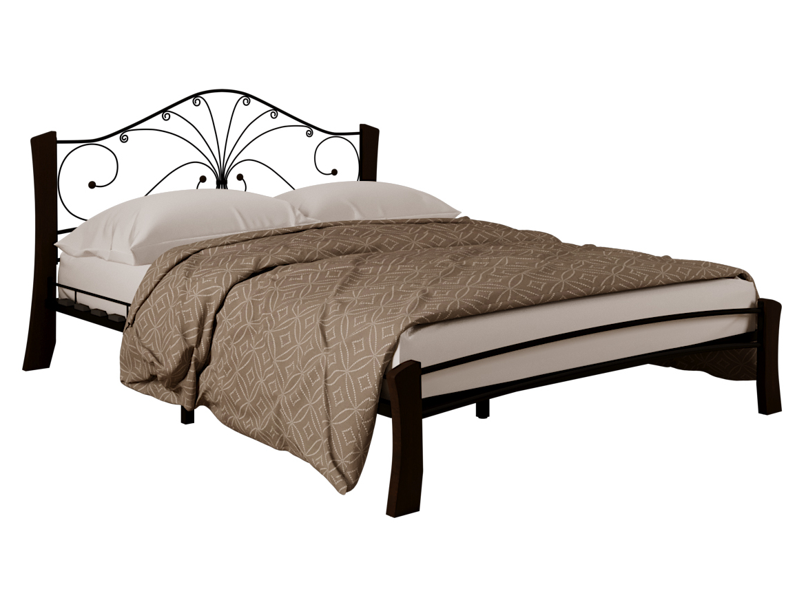 Двуспальная кровать Сандра Лайт Черный металл, каркас/Шоколад массив, опоры, 1600х2000 мм