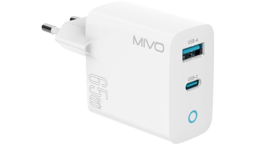 Сетевое зарядное устройство Mivo MP-650Q 1x USB Type A, 1xUSB Type-C 3 А белый