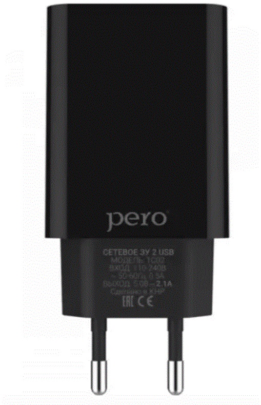 Сетевое зарядное устройство Pero TC02 2USB 2.1A Black (ТС02BL2A)