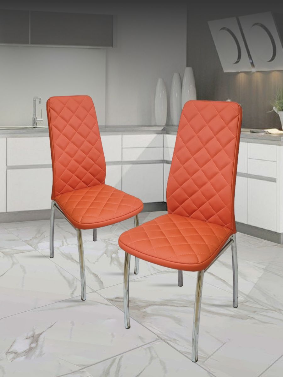 Кухонные стулья мягкие со спинкой Мебель Хром 2 шт оранжевый