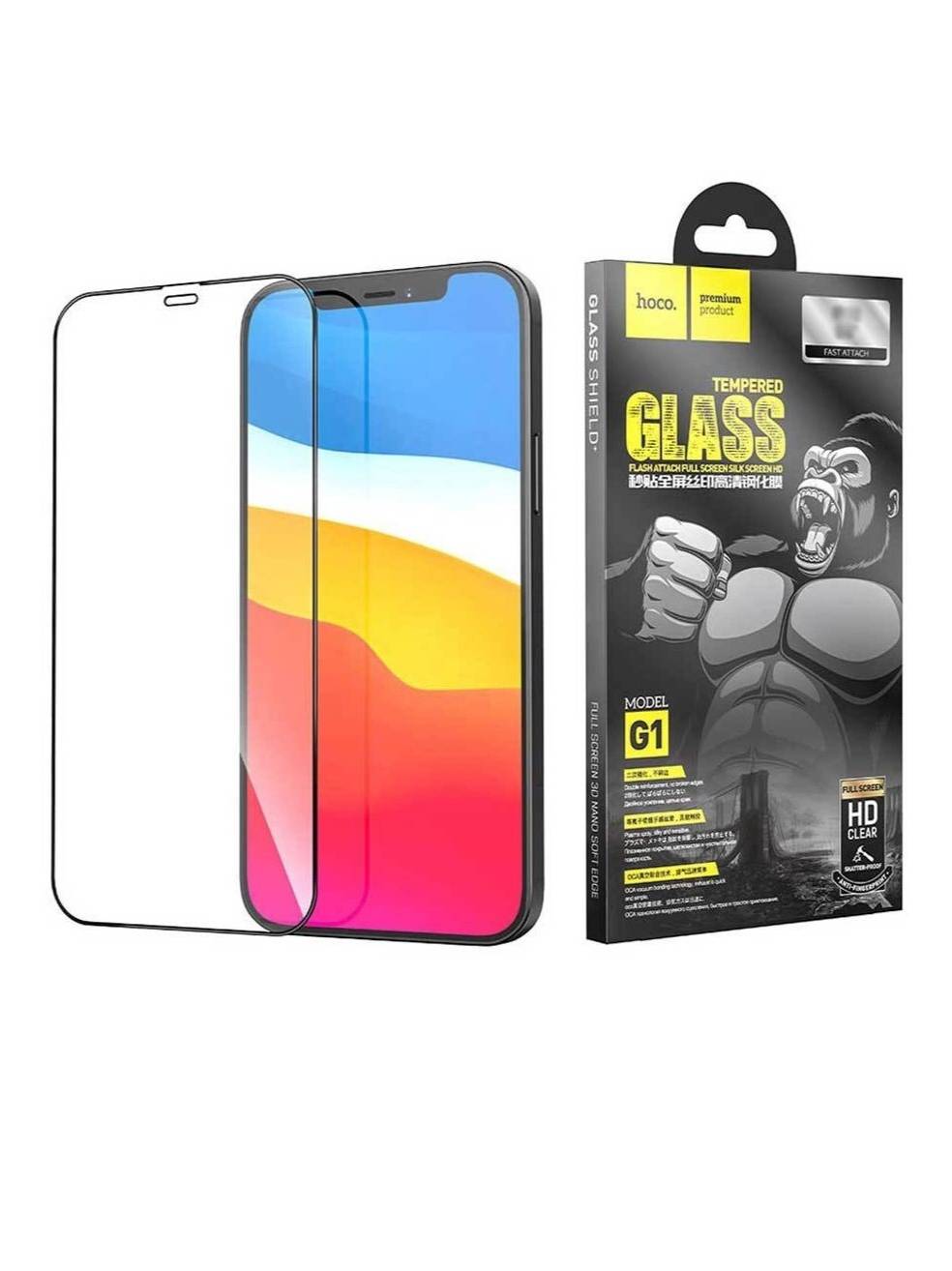 Закаленное защитное стекло Hoco (G1) для iPhone 13/13 Pro/14, черная рамка