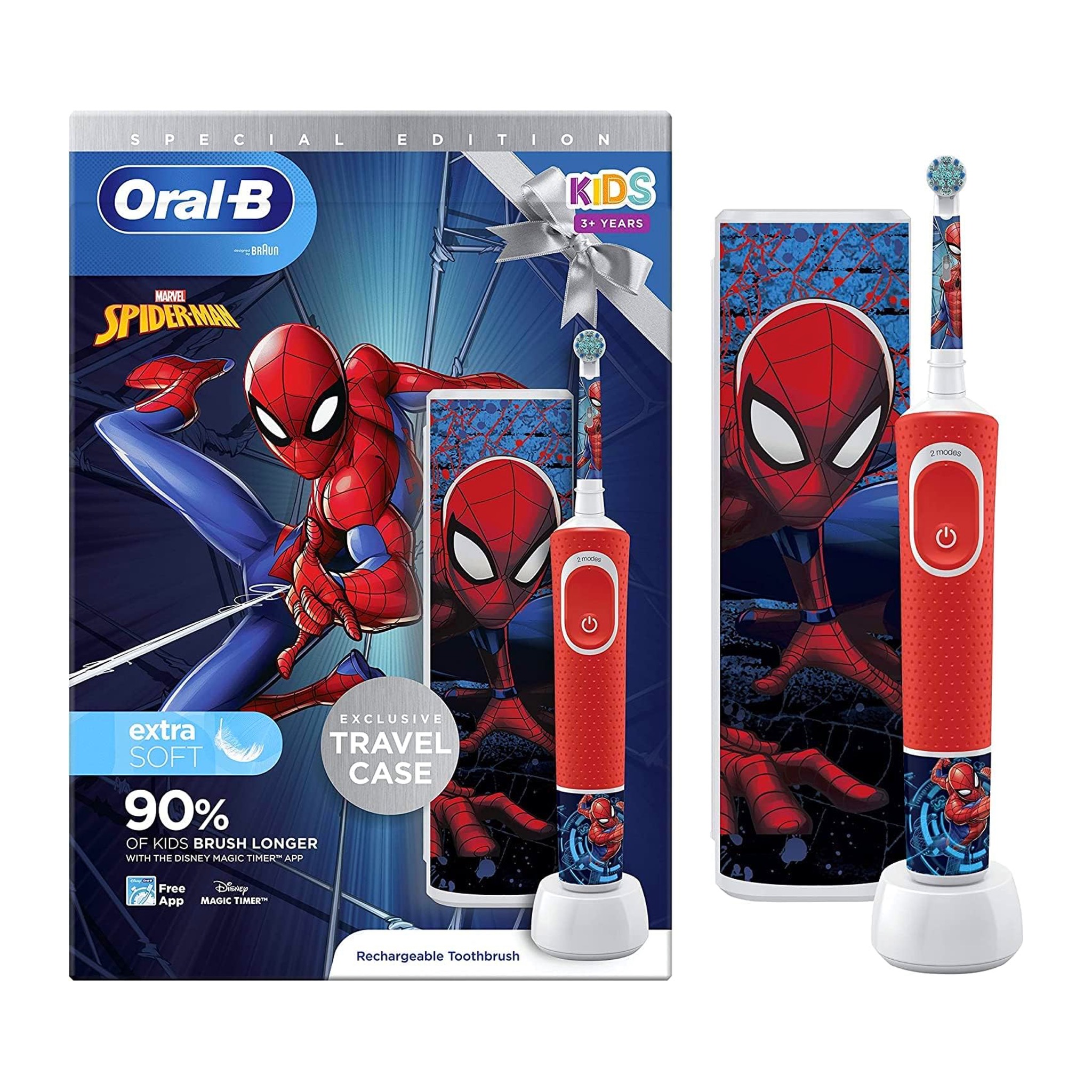 Электрическая зубная щетка Oral-B Vitality Kids Spider-Man D100.413.2K UK белая, голубая
