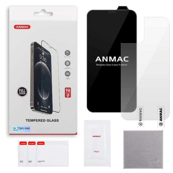 Защитное стекло ANMAC для iPhone 12 Pro Max + пленка назад Full Cover черный Арт.1137389