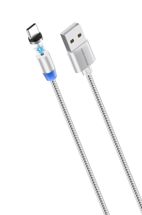 Дата-кабель More choice K61Sa Smart USB 3.0A для Type-C Magnetic нейлон 1м Silver