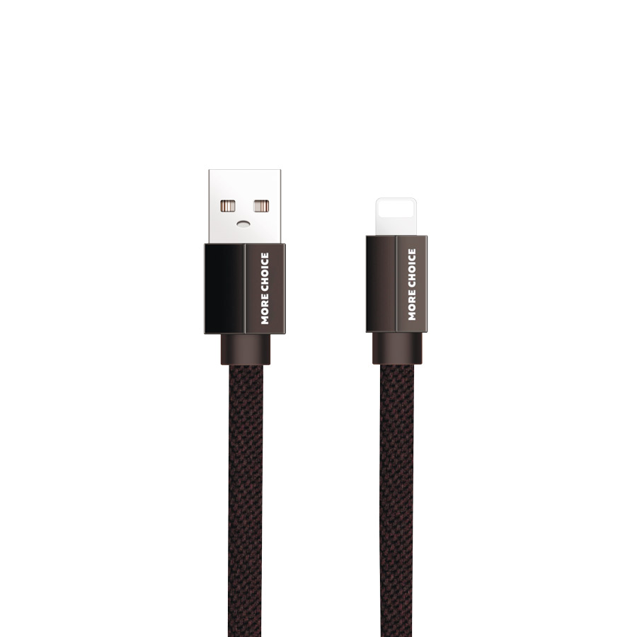 Дата-кабель More choice K20i USB 2.1A для Lightning 8-pin плоский нейлон 1м Black