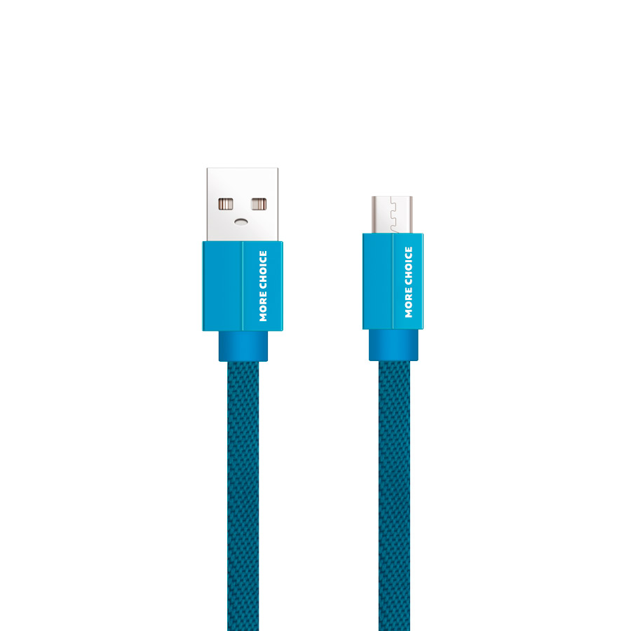 Дата-кабель More choice K20m USB 2.1A для micro плоский USB нейлон 1м Blue